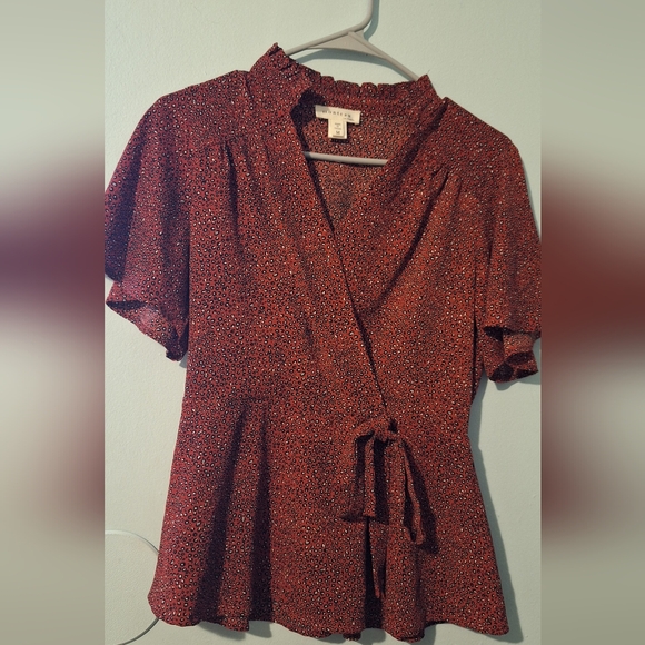 Monteau | Tops | Monteau Red Floral Wrap Blouse | Poshmark